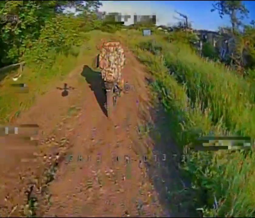 Russian soldier on motorcycle hit by drone strike • GoreCenter